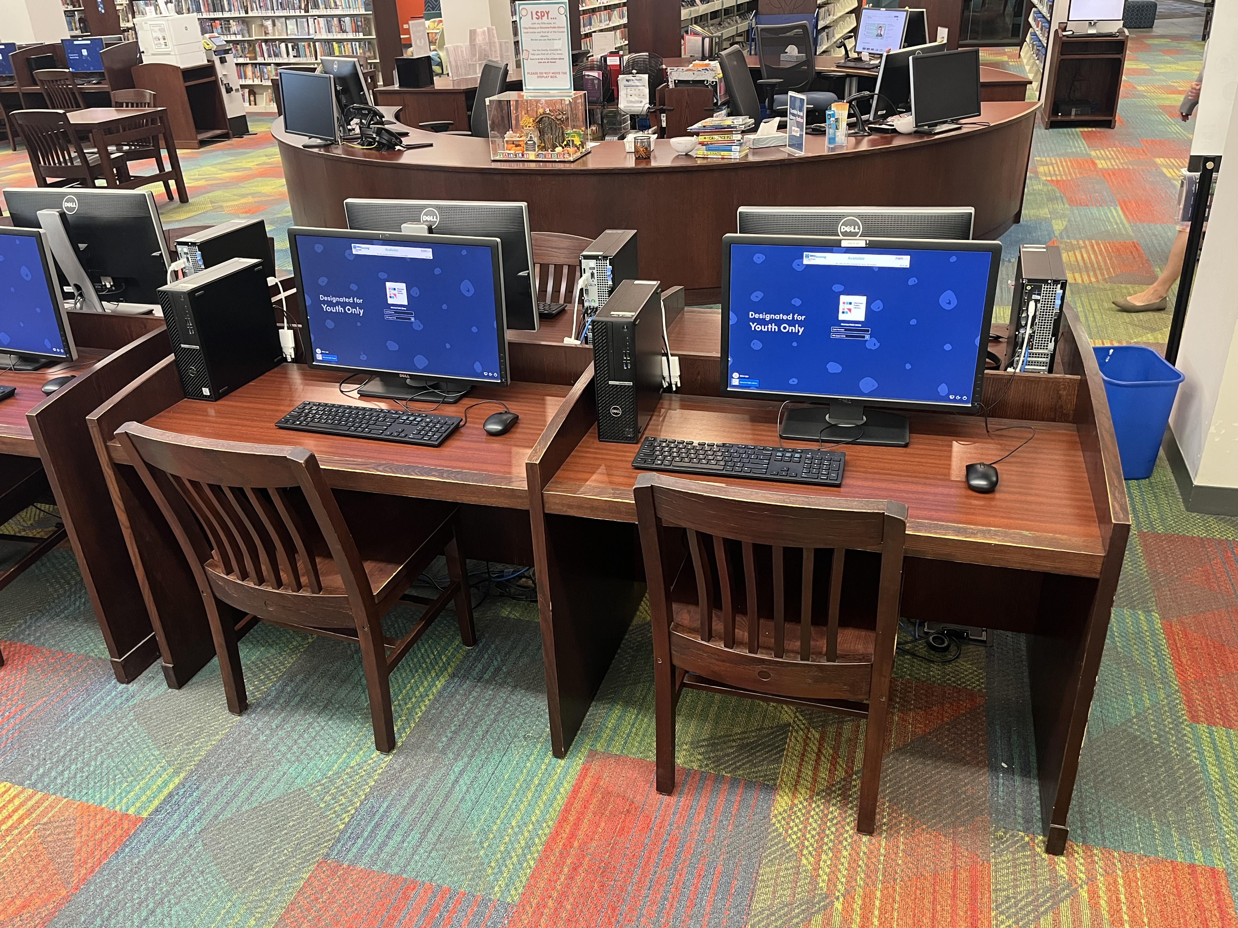 4-station wood computer table | Reaching Across Illinois Library System